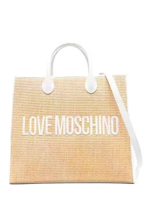 Moschino Embroidered Logo Raffia Tote Bag - Neutrals