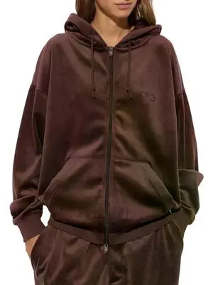 Y3 Velvet Corduroy Zipper Hoodie - Red