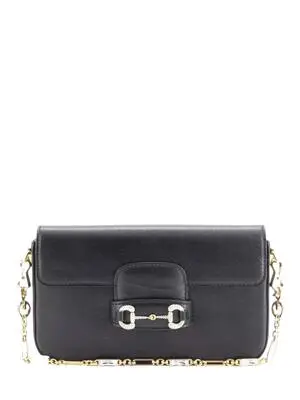 Gucci Horsebit 1955 Leather With Crystal Detail Mini Shoulder Bag - Black