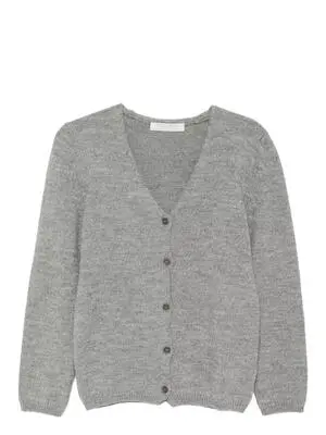 MIU MIU Miu Miu Grey Wool V-Neck Cardigan With Elbow Patches