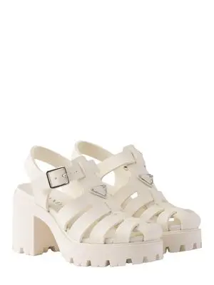 Prada Rubber Platform Sandals With Metal Buckle - Ivory