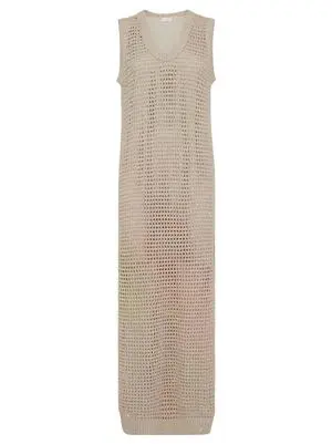Brunello Cucinelli Open Knit Maxi Dress - Brown