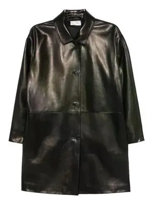 THE ROW Donata Button-up Leather Coat - Black