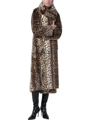 BB COUTURE Faux Fur Leopard Print Coat - Beige