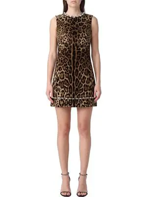 DOLCE & GABBANA Dolce & Gabbana Leopard Print Embellished Silk Mini Dress