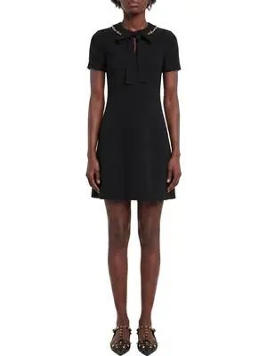 VALENTINO Valentino Garavani A-Line Mini Dress With Jewelled Scarf Neck