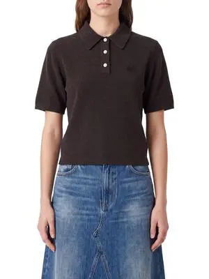 Isabel Marant Étoile Short-sleeved Knit Polo Shirt With Embroidered Logo - Brown