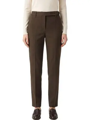 Brunello Cucinelli Slim Fit Stretch Virgin Wool Trousers With Monili Embroidery - Brown