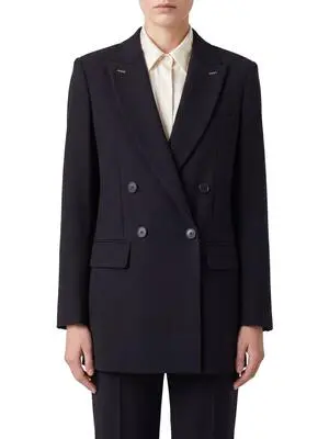 Max Mara Double-breasted Wool Blazer With Revere Collar - Black