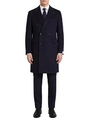 Tagliatore Double-breasted Knee-length Wool Coat With Notched Lapels - Blue