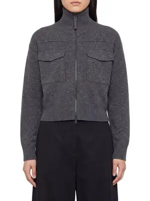 Brunello Cucinelli Cashmere Blend Zip-up Cardigan With Collar - Grey