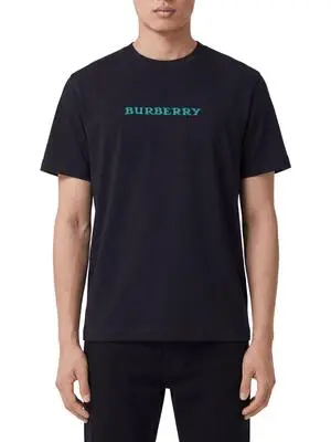 Burberry Equestrian Knight Logo Cotton Crewneck T-shirt - Black