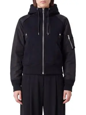 Sacai Sacai High Neck Zip-Up Hoodie With Drawstring Hood Black