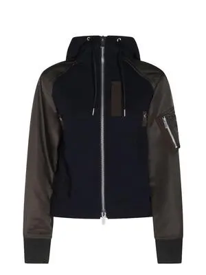 Sacai Sacai High Neck Zip-Up Hoodie With Drawstring Hood Navy