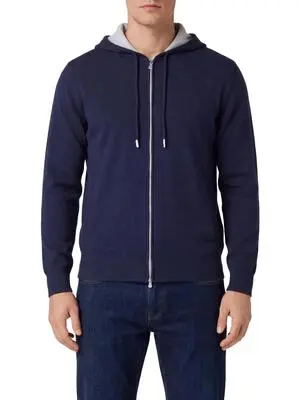 Eleventy Eleventy Cashmere Hooded Zip-Up Sweatshirt With Ribbed Trims Blue