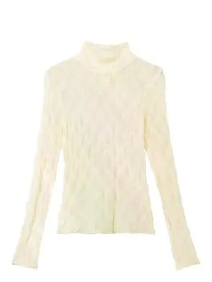 TWINSET Stretch Lace Turtleneck Top - Neutrals