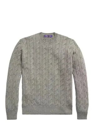RALPH LAUREN PURPLE LABEL Ralph Lauren Purple Label Grey Cashmere Cable-Knit Crew Neck Sweater