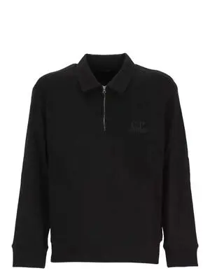 C.P. COMPANY Logo-embroidered Quarter-zip Polo Shirt - Black