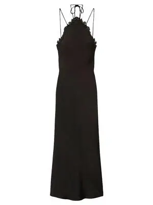 TWINSET Long Satin Dress With Floral Embroidery - Black