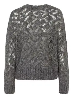 Max Mara Open-knit Crew Neck Long Sleeve Sweater - Grey