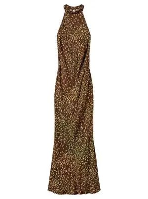 TWINSET TWINSET Long Animal Print Satin Halterneck Dress