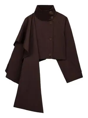 NOCTURNE Shawl Detail Stand Collar Trench Coat - Black