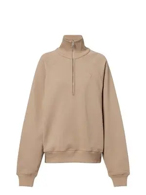 AMI Paris De Coeur Half-zip Sweatshirt - Beige