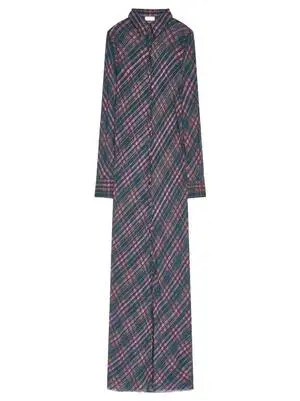 Dries Van Noten Long Lurex Checked Shirt Dress - Blue
