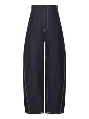 LESS Curved Leg Contrast Stitch Jeans - Blue