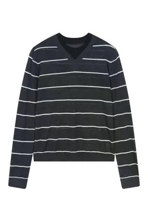 JNBY V-neck Striped Long Sleeve Sweater - Grey