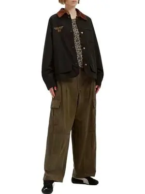 FINGERCROXX Corduroy Collar Logo Print Jacket - Black
