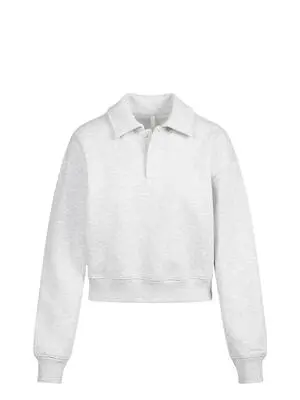 SKIMS Logo Cotton-fleece Polo Sweatshirt - Light Heather Grey