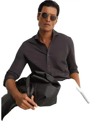 REISS R-flex Cotton-blend Stretch Jersey Shirt Slim-fit - Dark Brown