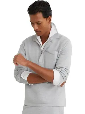 REISS R-flex Half-zip Knitted Polo Jumper - Soft Grey