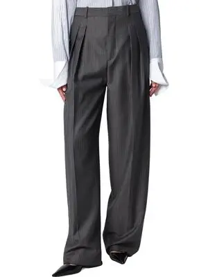 Bottega Veneta Mélange Pinstripe Trousers In Mohair Wool - Grey