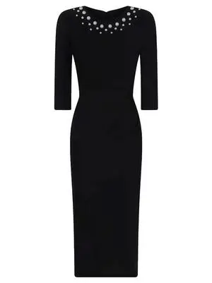 Chiara Boni La Petite Robe Faux-pearl Embellished Ruched Midi Dress - Black