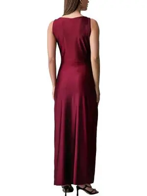 FRACOMINA Ruched V-neck Maxi Dress - Red