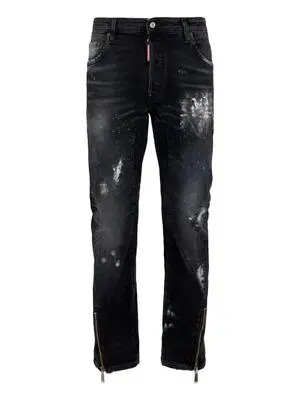 Dsquared2 Biker Jeans With Panelling And Distressed Finish - Black