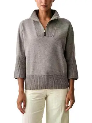 Joseph Ribkoff Quarter-zip Waffle-knit Sweater - Neutrals
