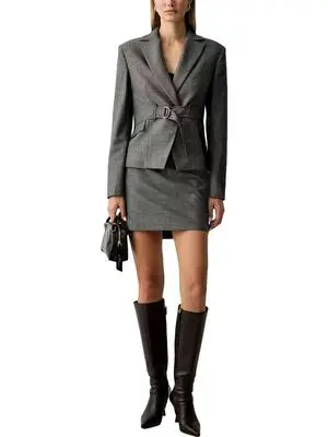 FRACOMINA Belted Herringbone Blazer - Grey