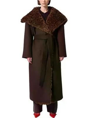 MSGM Shearling-trim Belted Coat - Brown