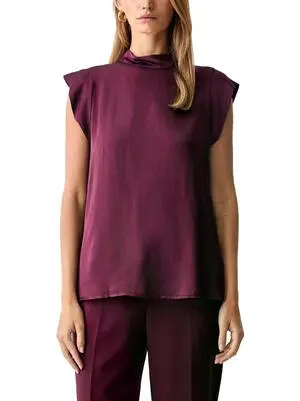 FRACOMINA Short Sleeve Satin Top - Red
