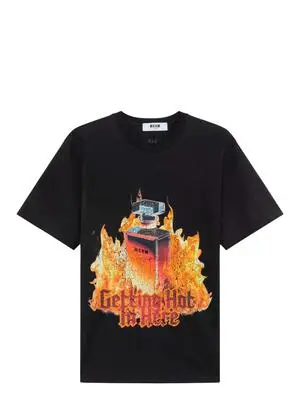MSGM Graphic-print Logo-embroidered T-shirt - Black