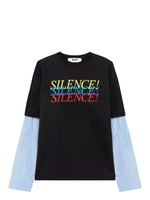 MSGM Layered Slogan Print Long Sleeve T-shirt - Black
