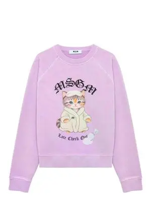 MSGM Cat Print Raglan Sleeve Sweater - Purple