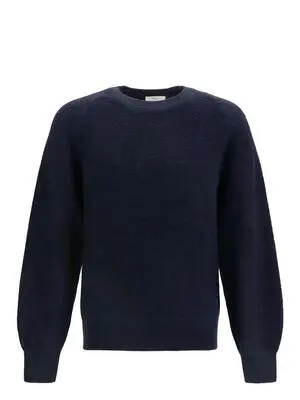 PIACENZA CASHMERE 1733 Crew Neck Ribbed Trim Sweater - Blue
