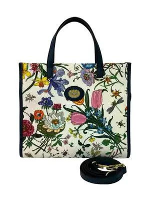 Gucci Canvas Flora Satchel - White