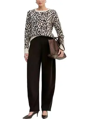 MORGAN Crew Neck Leopard Print Knit Sweater - Multicolour