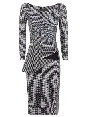 Chiara Boni La Petite Robe Houndstooth Peplum Midi Dress - Black