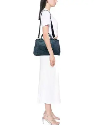Prada Denim Canapa Logo Tote Satchel - Blue